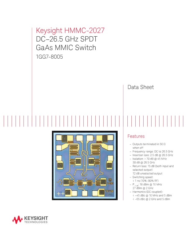 HMMC-2027 DC–26.5 GHz SPDT GaAs MMIC Switch PDF Asset Page | Keysight
